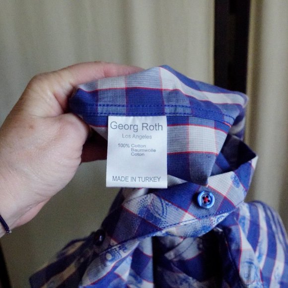 george roth | Shirts | George Roth Blue Plaid Button Down Shirt Cotton ...